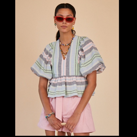HUNTER BELL | Tops | Hunter Bell Landry Stripe Puff Sleeve Peplum Top | Poshmark
